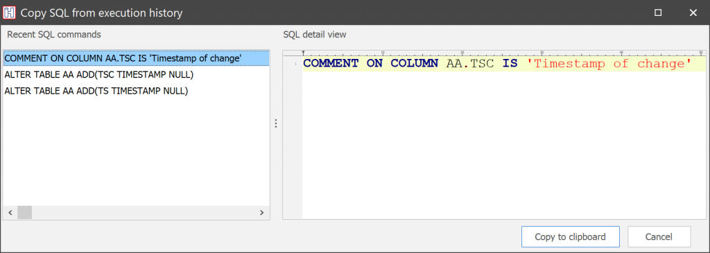 SQL execution history - KeepTool Tools for Oracle database